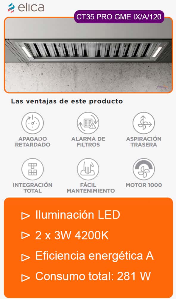 Elica CT35 Pro - Exaustor integrado GME IX/A/120 Aço Inoxidável 120cm ...